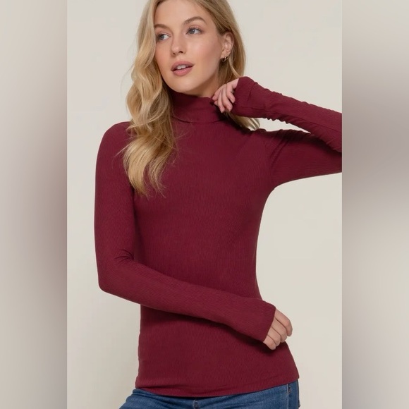 Tops | Burgundy Rayon Span Rib Top With Long Sleeves And Turtle Neck ...